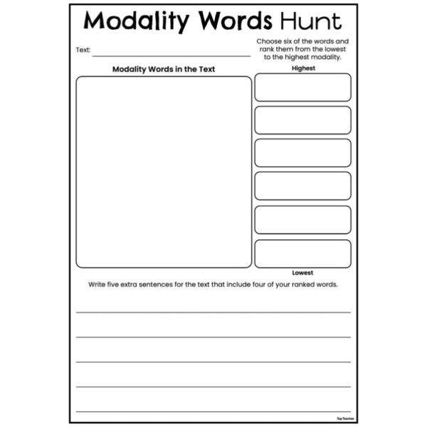 High Modality Words Worksheets - Top Teacher