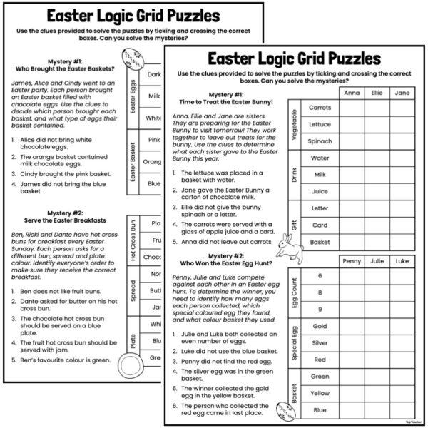 Easter Logic Grid Puzzles Worksheets - Top Teacher