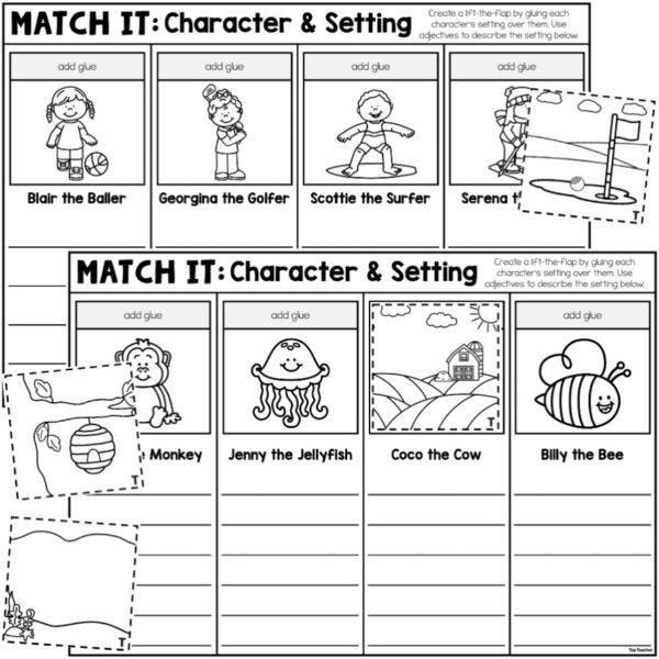 Match It: Character & Setting Narrative Worksheets - Top Teacher