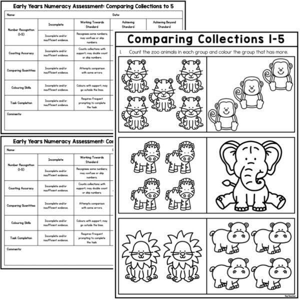 Comparing Collections 1-5 Numeracy Assessment: Early Years - Top Teacher