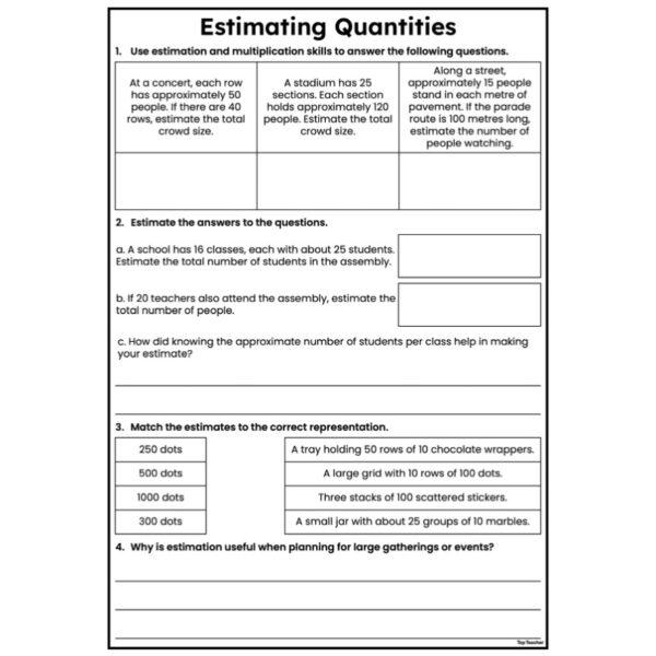 Estimating Quantities Worksheets - Top Teacher
