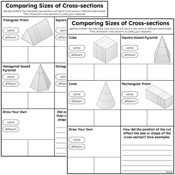Comparing Sizes of Cross-sections Worksheets - Top Teacher