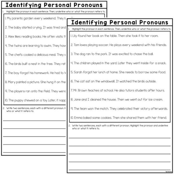Identifying Personal Pronouns Worksheets - Top Teacher