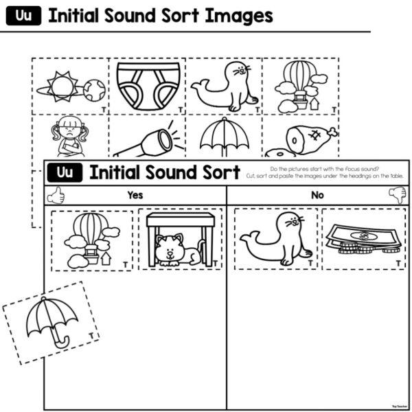 Initial Sound Sort Activity: Letter U - Top Teacher