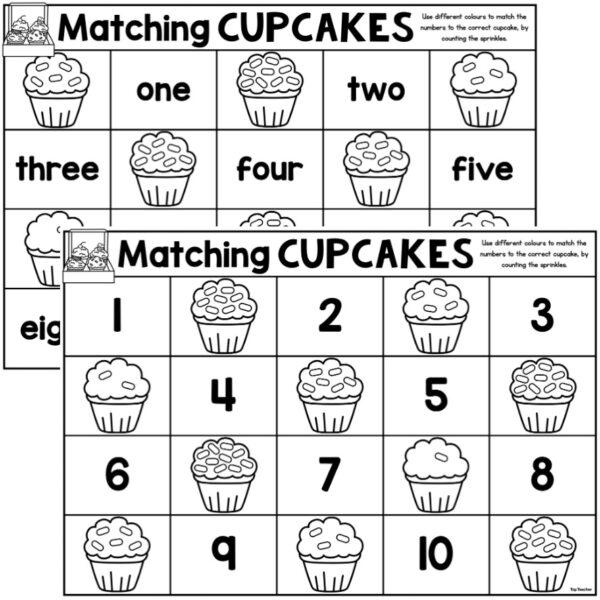 Matching Cupcakes (1-10) Worksheets - Top Teacher