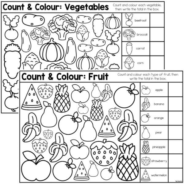 Count & Colour: Food Worksheets - Top Teacher
