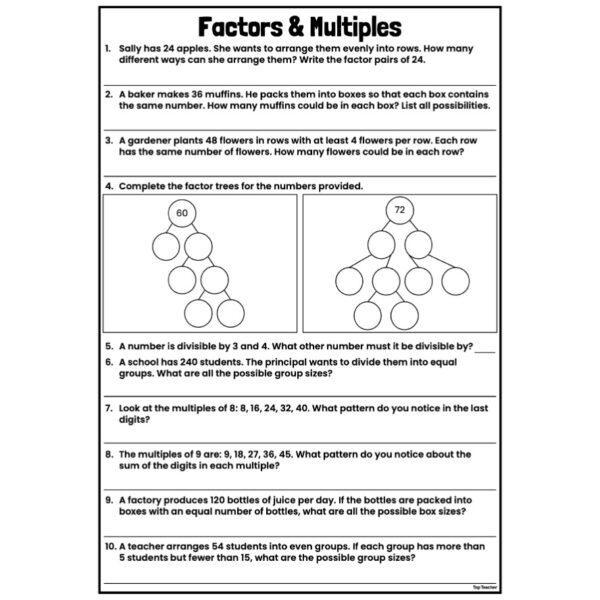 Factors & Multiples Worksheets - Top Teacher