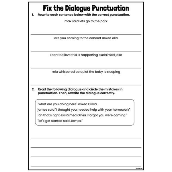 Identifying Dialogue Punctuation Worksheet - Top Teacher