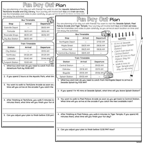 Fun Day Out Time Duration Worksheets - Top Teacher