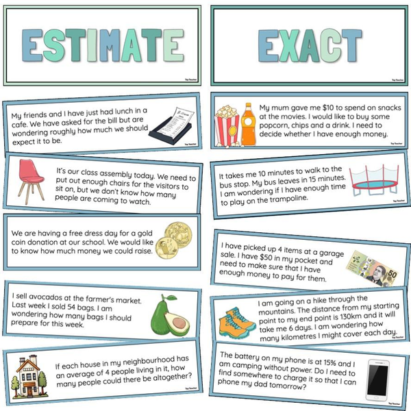 Estimate or Exact Sorting Activity - Top Teacher