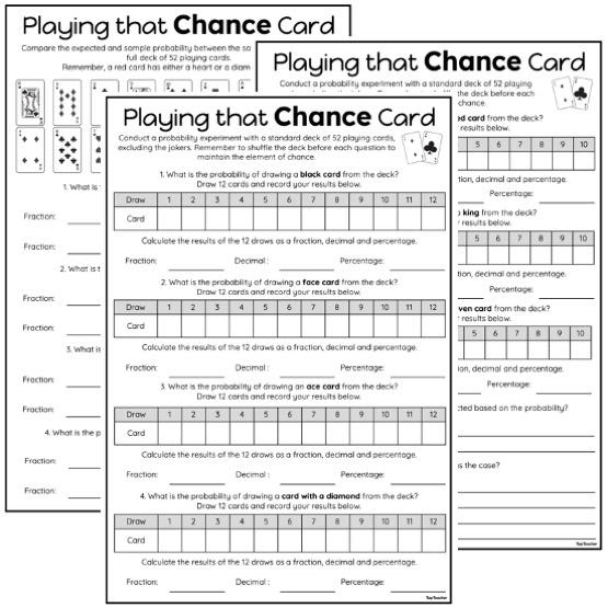 Playing that Chance Card: Probability Worksheets - Top Teacher