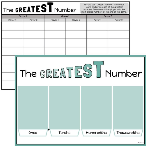 Greatest Number Place Value Card Game - Top Teacher