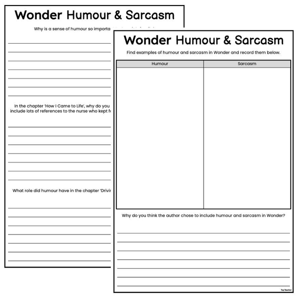 Wonder: Humour & Sarcasm Worksheets - Top Teacher