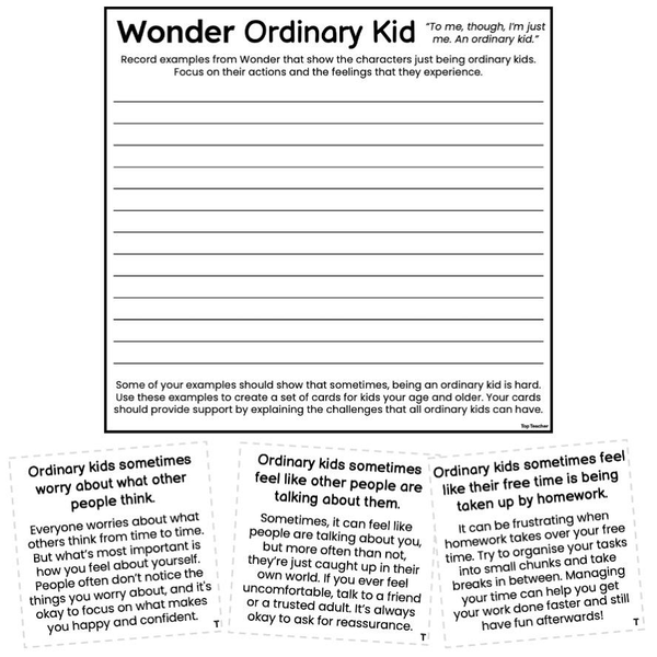 Wonder: Ordinary Kid Book Response Task - Top Teacher