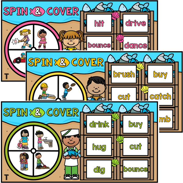 Verbs Task Cards: Spin & Cover - Top Teacher