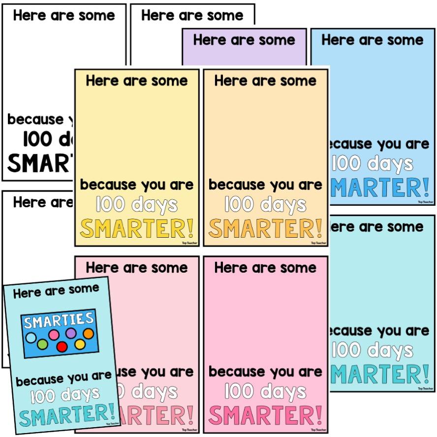100 Days of School: 100 Days Smarter Chocolate Gift Tags - Top Teacher
