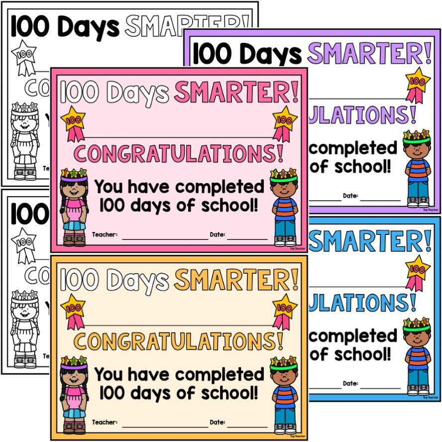 100 Days of School Certificates - Top Teacher