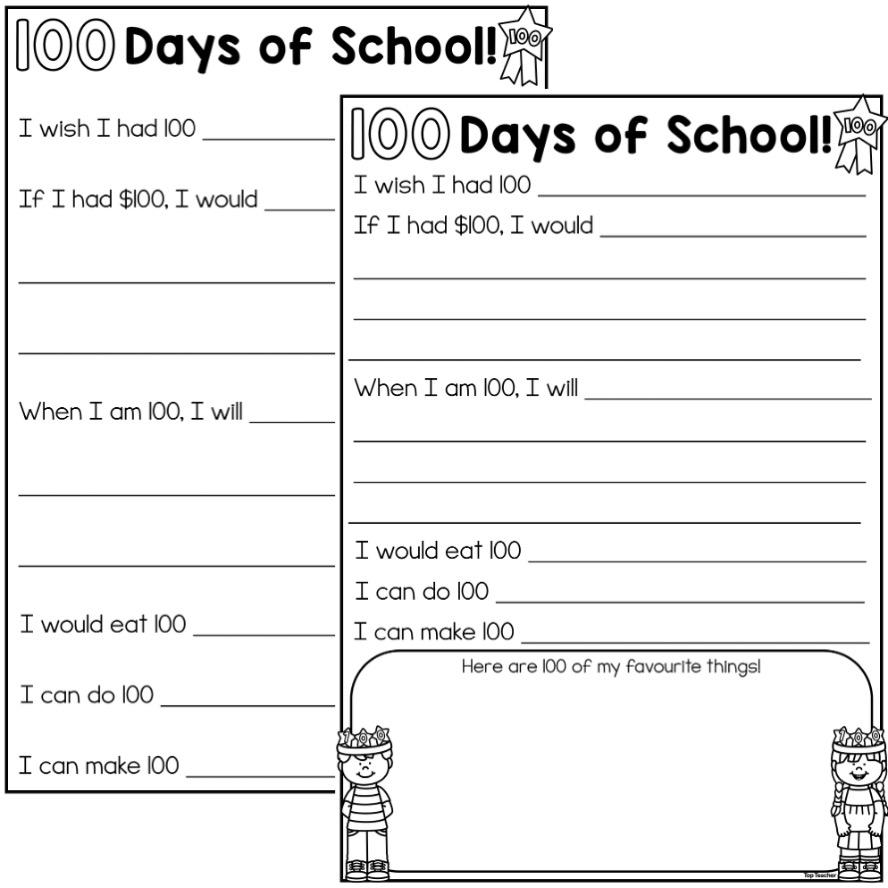100 Days of School Questionnaire Worksheets - Top Teacher