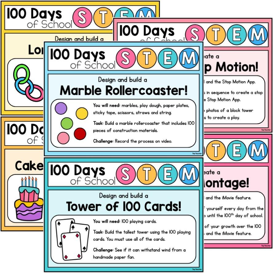 100 Days of School STEM Task Cards - Top Teacher