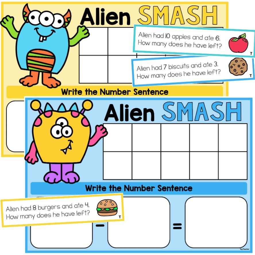 Alien Subtraction Smash: Subtraction Within 10 Activity - Top Teacher
