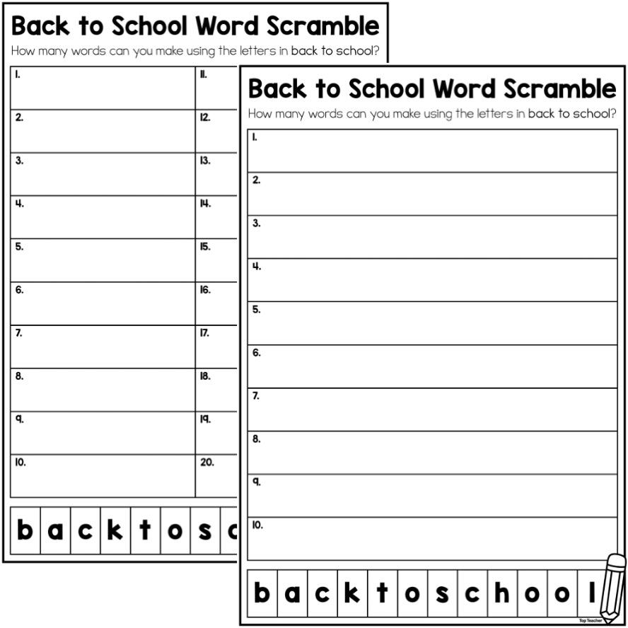 Back to School Word Scramble Activity - Top Teacher