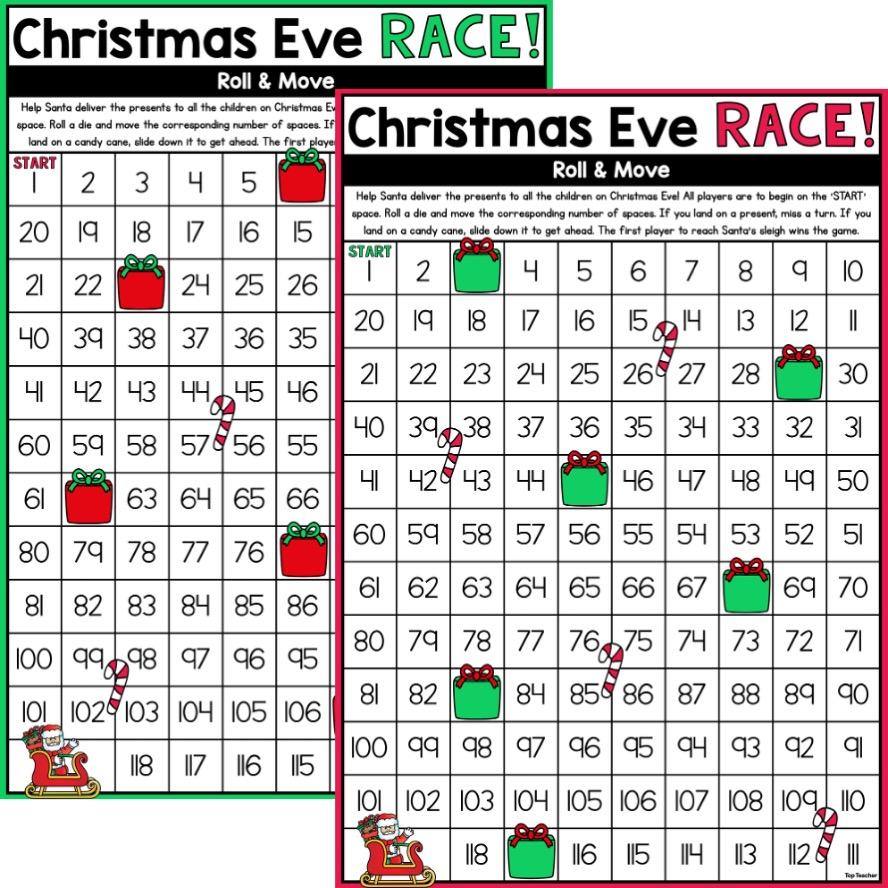 Christmas Eve Race Game: Roll & Move - Top Teacher