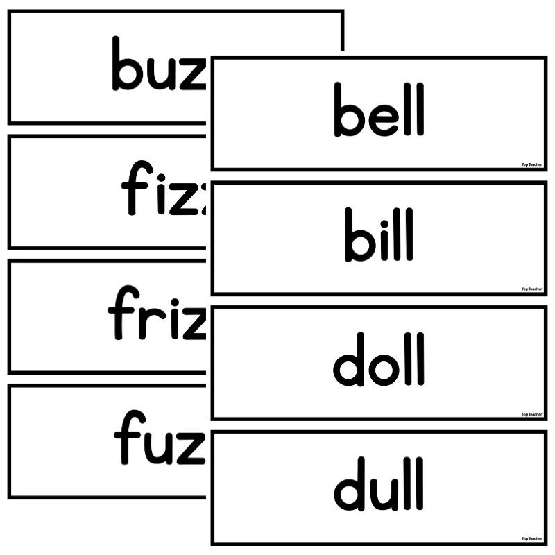 Decodable Digraph Double Letter Word Cards: ll, ff, ss, zz - Top Teacher