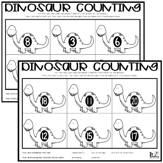 Dinosaur Counting Assessment to 10 and 20 - Top Teacher
