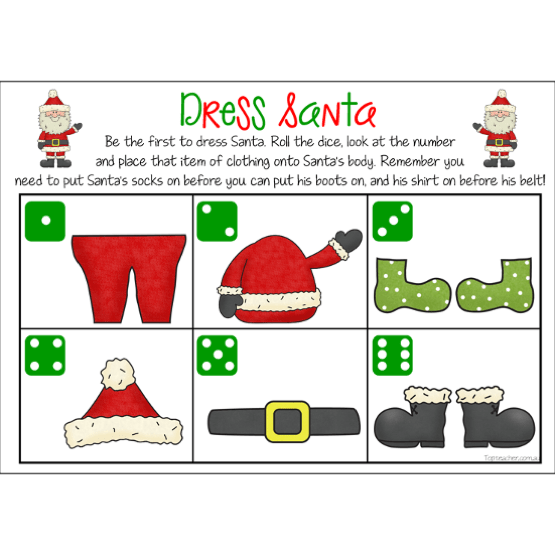Dress Santa: Dice Recognition & Addition Game - Top Teacher