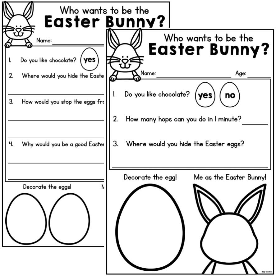 Easter Bunny Job Application Activity - Top Teacher