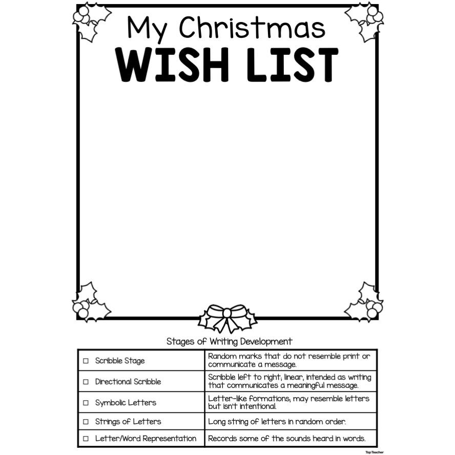 My Christmas Wish List Writing Assessment - Top Teacher
