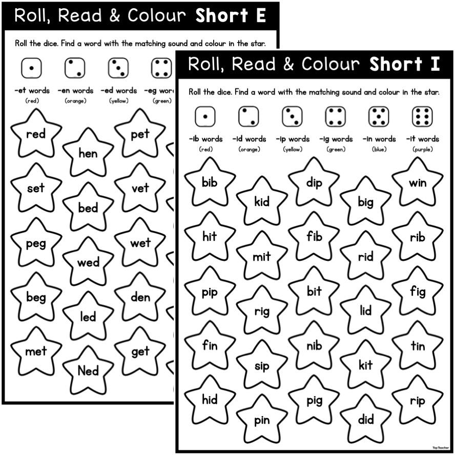 Roll, Read & Colour: CVC Words - Top Teacher