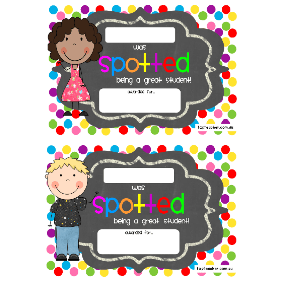 Spotted Being a Great Student Certificates - Top Teacher