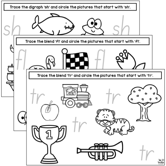 Blends & Digraphs Trace & Colour - Top Teacher