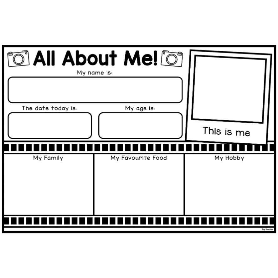 All About Me Snapshot Back to School Worksheet - Top Teacher
