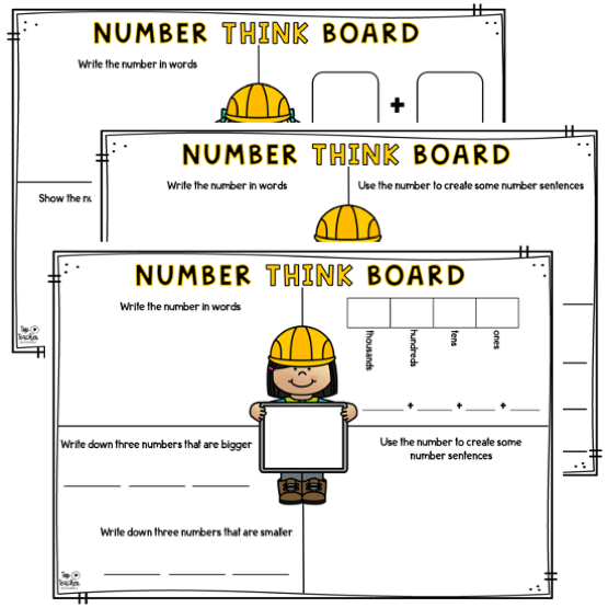 Number Think Boards: 2, 3 & 4-Digit Numbers - Top Teacher
