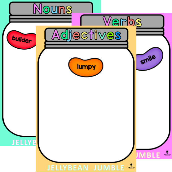 Jellybean Jumble Grammar Sort: Nouns, Verbs and Adjectives - Top Teacher