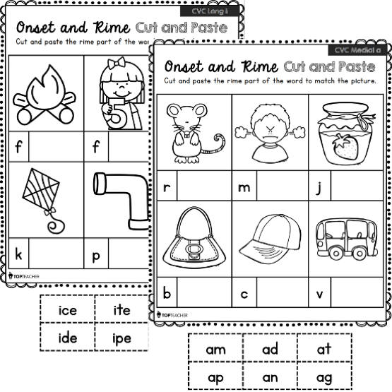 Onset & Rime Cut & Paste Worksheets - Top Teacher