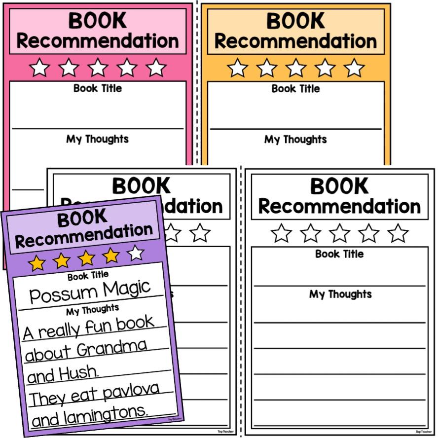 Book Recommendation Cards - Top Teacher