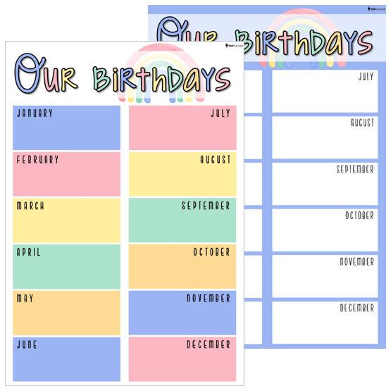 Birthday Chart Rainbow - Top Teacher