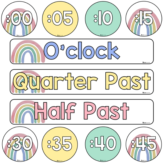 Clock Labels Rainbow - Top Teacher