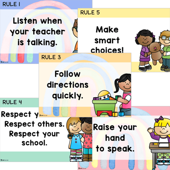 Whole Brain Rule Cards Rainbow - Top Teacher