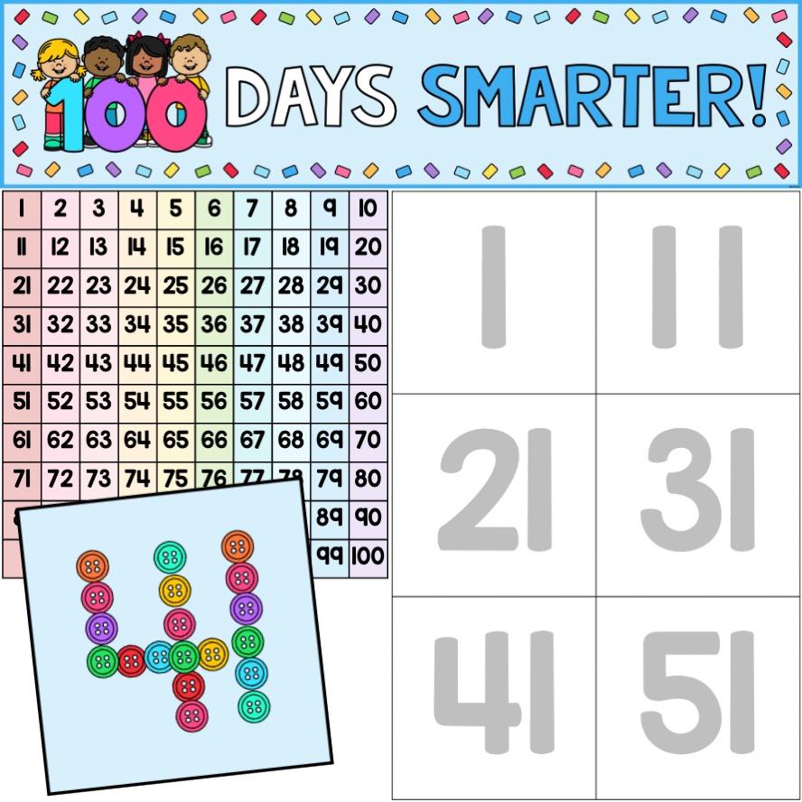 100 Days Smarter Collaborative Number Chart Display - Top Teacher