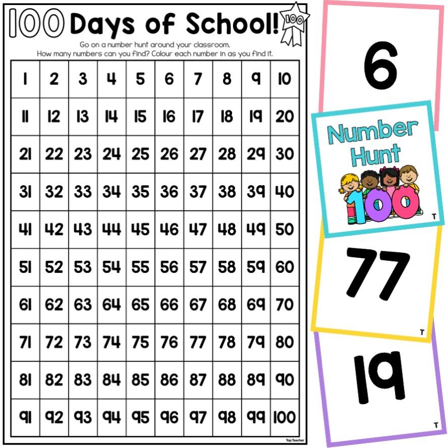 100 Days of School Number Hunt Activity - Top Teacher