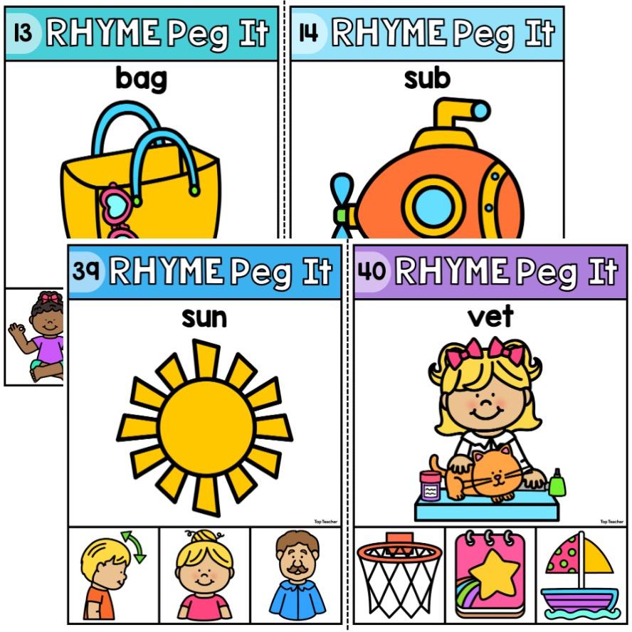 Rhyme Peg It Task Cards - Top Teacher