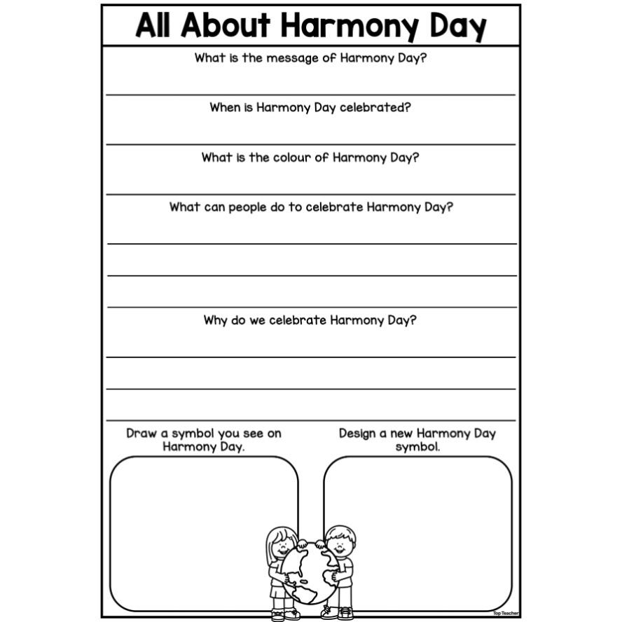 All About Harmony Day Worksheet - Top Teacher