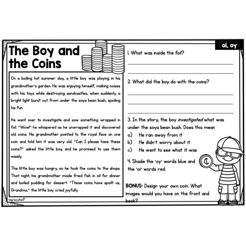 Reading & Comprehension Passage: oi, oy - Top Teacher