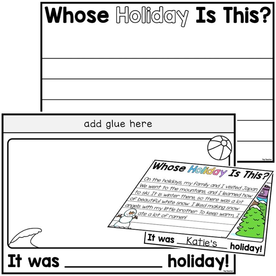 Whose Holiday is This? Writing Template: Back to School - Top Teacher