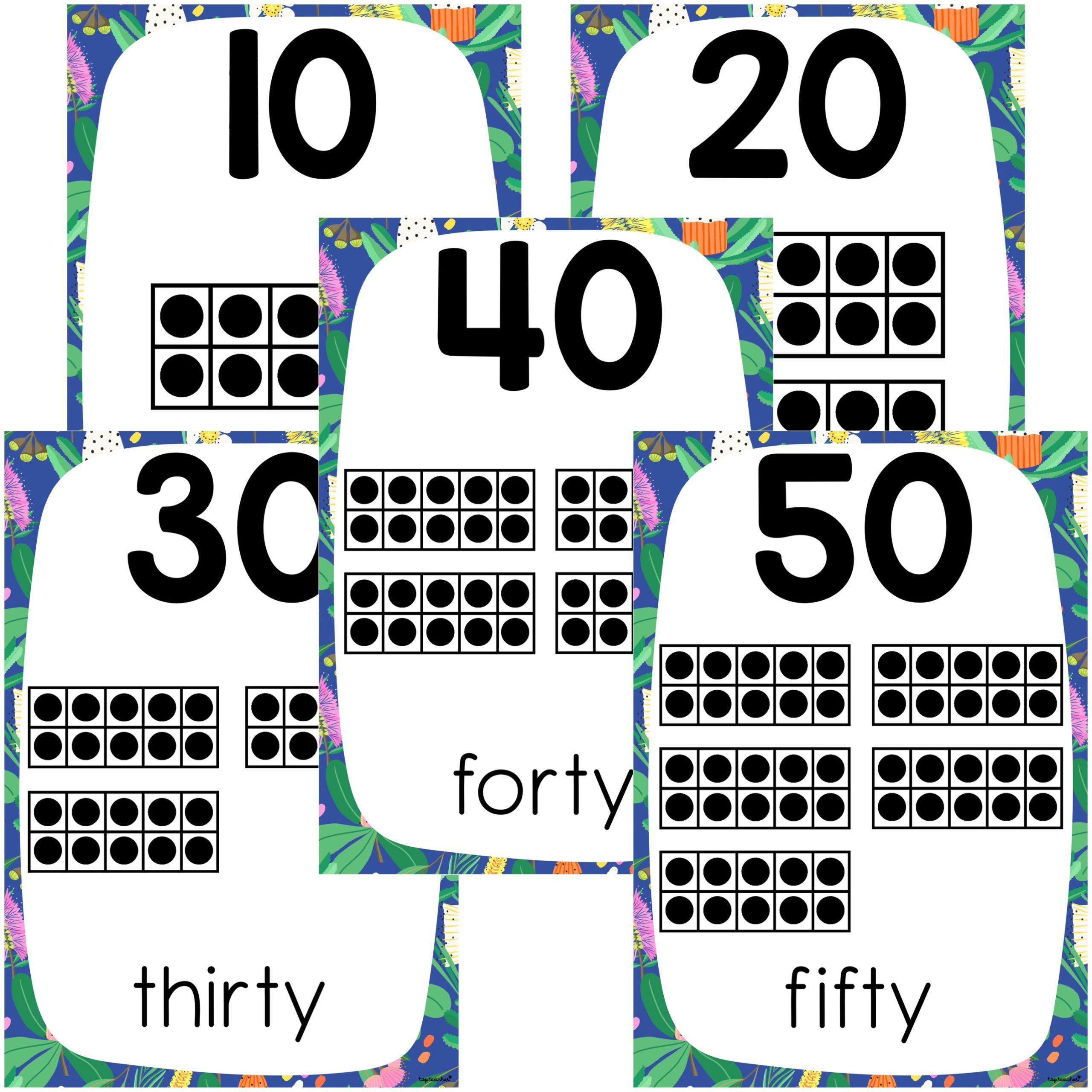 Tens Frame Posters to 100 Let’s Bloom Print - Top Teacher