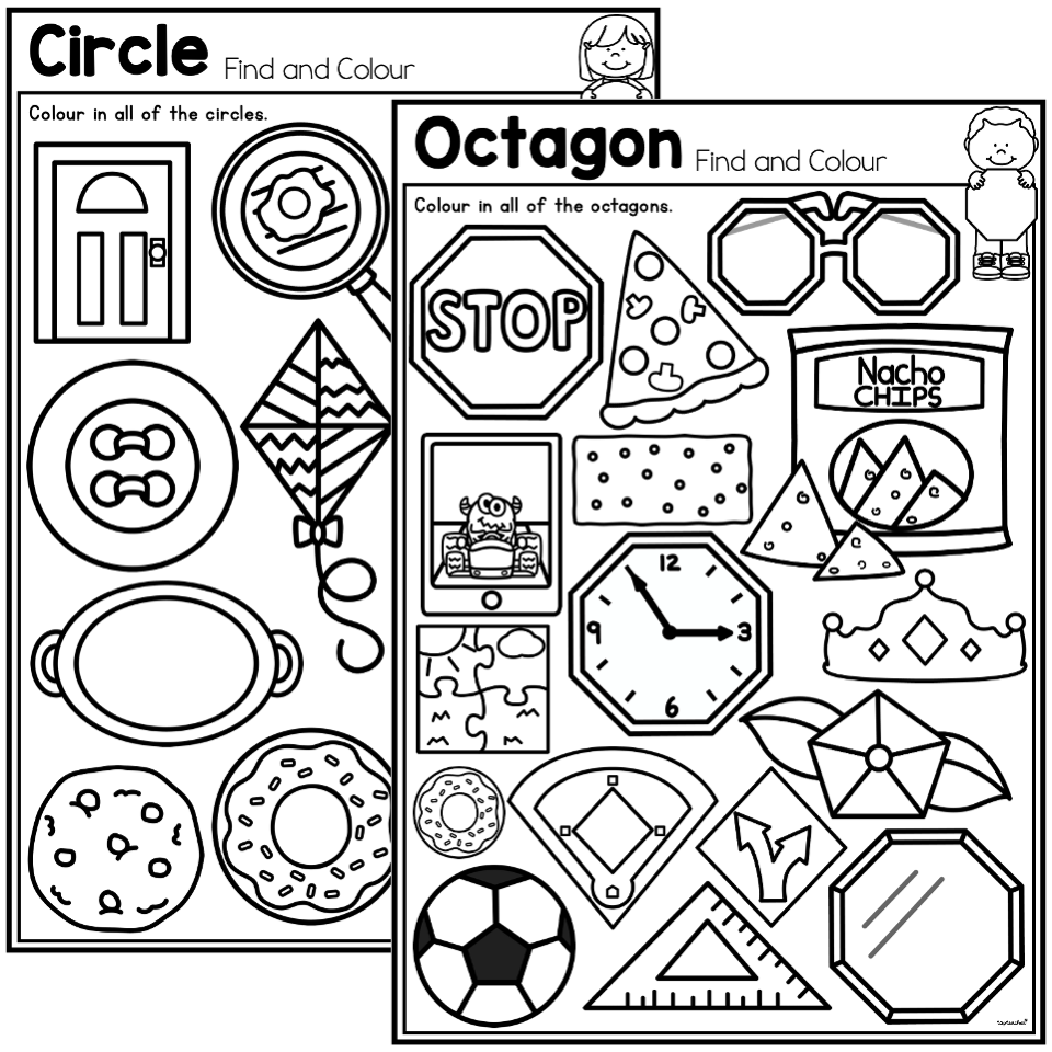 2D Shapes: Find & Colour Worksheets - Top Teacher
